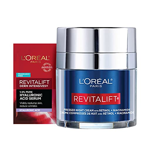 L'Oreal Paris Revitalift Pressed Night Cream, Retinol + Niacinamide, Visibly Reduces Wrinkles & Deeply Moisturizes, Fragrance Free, 1.7 oz + Serum Sample