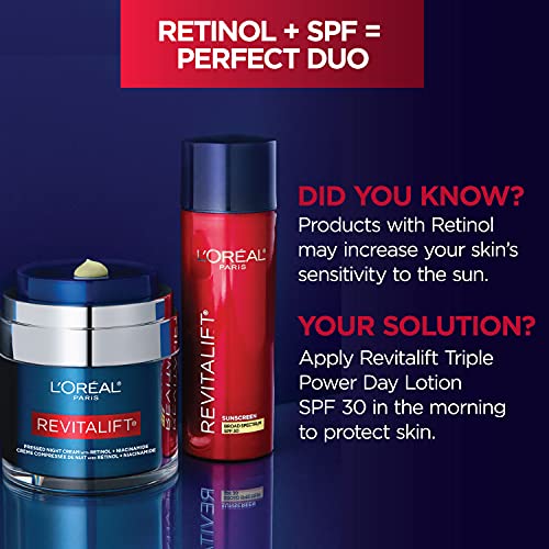 L'Oreal Paris Revitalift Pressed Night Cream, Retinol + Niacinamide, Visibly Reduces Wrinkles & Deeply Moisturizes, Fragrance Free, 1.7 oz + Serum Sample