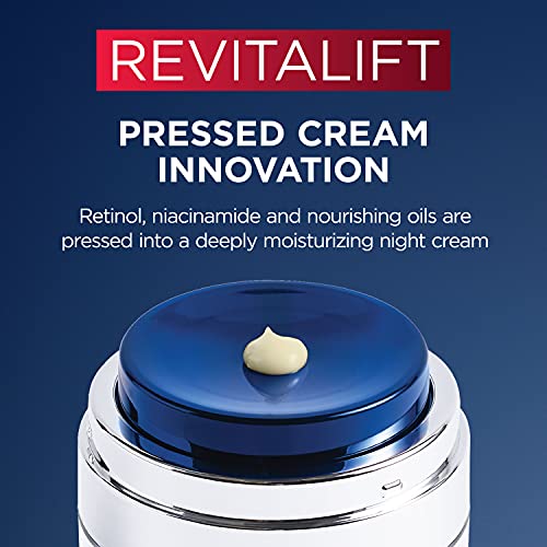 L'Oreal Paris Revitalift Pressed Night Cream, Retinol + Niacinamide, Visibly Reduces Wrinkles & Deeply Moisturizes, Fragrance Free, 1.7 oz + Serum Sample