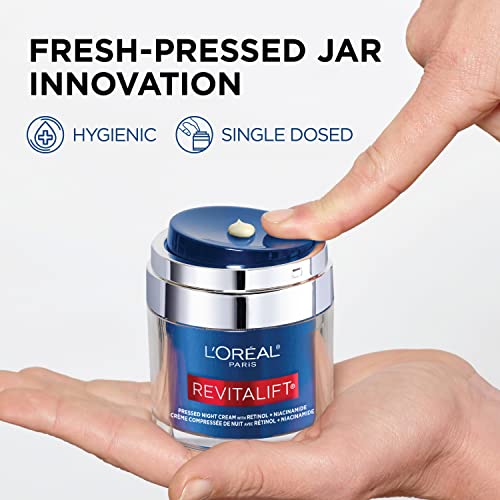 L'Oreal Paris Revitalift Pressed Night Cream, Retinol + Niacinamide, Visibly Reduces Wrinkles & Deeply Moisturizes, Fragrance Free, 1.7 oz + Serum Sample