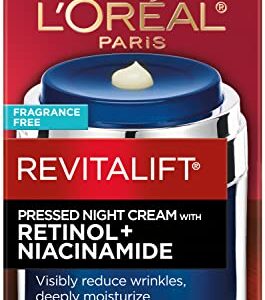 L'Oreal Paris Revitalift Pressed Night Cream, Retinol + Niacinamide, Visibly Reduces Wrinkles & Deeply Moisturizes, Fragrance Free, 1.7 oz + Serum Sample