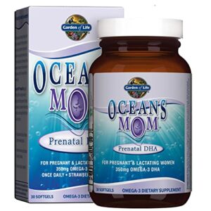 garden of life oceans mom prenatal fish oil dha, omega 3 fish oil supplement – strawberry, 350mg prenatal dha pregnancy fish oil support for mamas, babys brain & eye development, 30 small softgels