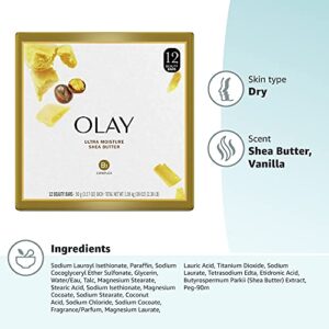 Olay Moisture Outlast Ultra Moisture Shea Butter Beauty Bar with Vitamin B3 Complex, 3.17 oz, (Pack of 12)