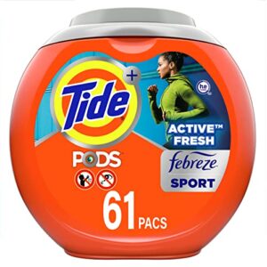 tide pods 4 in 1 febreze sport odor defense, laundry detergent soap pods, high efficiency (he), 61 count