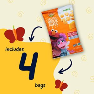 Earth's Best Organic Kids Snacks, Sesame Street Toddler Snacks, Organic Cheddar Veggie Puffs, Gluten Free Snacks for Kids 2 Years and Older, Cheddar, 1.55 oz Bag (Pack of 4)