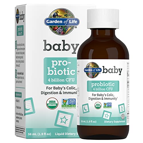 Garden of Life Baby Probiotic Drops for Immune & Digestive Health, Probiotics for Babies, Infants & Toddlers 6-12 Months - 4 Billion CFU - Baby's Organic Daily Colic Support, 56 mL Liquid (1.9 fl oz)