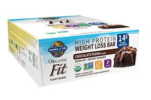 garden of life high protein bars for weight loss – organic fit bar, chocolate fudge (12 per carton) – burn fat, satisfy hunger and fight cravings, low sugar plant protein bar with fiber