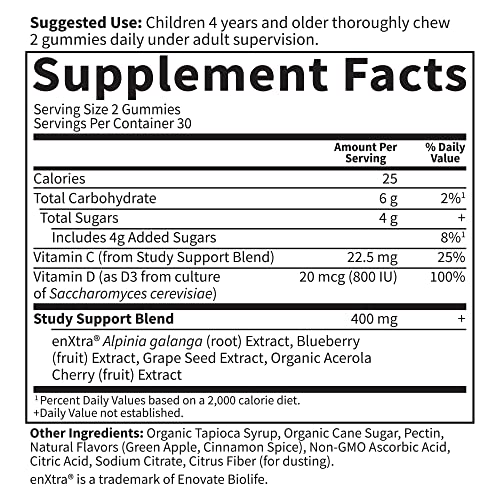 Garden of Life Attention & Focus Kids Gummies Study Support Supplement for Brain, Memory - Apple Chewable Vitamins for Children & Teens on Task in School, Dr Formulated Vegan, Drug Free - 30 Servings