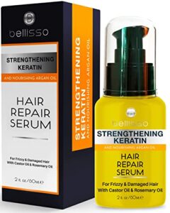 bellisso keratin hair serum – with moroccan argan oil – heat protectant and anti frizz control treatment for women and men – straightener for all hair types including curly, frizzy and wavy hair