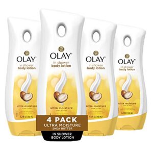 olay ultra moisture shea butter in-shower body lotion, improves dry skin hydration in 5 days, 15.2 fl oz (pack of 4)