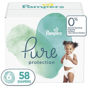 diapers size 6, 58 count – pampers pure protection disposable baby diapers, hypoallergenic and unscented protection, giant pack (old version)