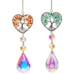 pack 2 crystal prisms suncatchers with the tree of life ornaments crystal hanging pendants garden sun cather for window rainbow decoration