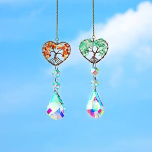 Pack 2 Crystal Prisms Suncatchers with The Tree of Life Ornaments Crystal Hanging Pendants Garden Sun Cather for Window Rainbow Decoration