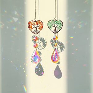 Pack 2 Crystal Prisms Suncatchers with The Tree of Life Ornaments Crystal Hanging Pendants Garden Sun Cather for Window Rainbow Decoration