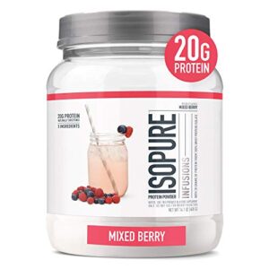 isopure protein powder, clear whey isolate protein, post workout recovery drink mix, gluten free with zero added sugar, infusions- mixed berry, 16 servings