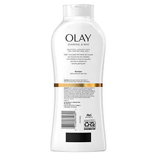 Olay Cleansing Infusion Body Wash, Charcoal + Mint, 22 Fl Oz (Pack of 4)