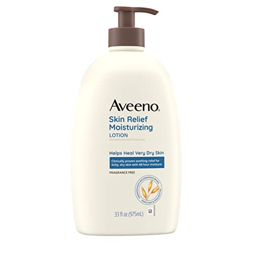 Aveeno Skin Relief Moisturizing Lotion for Very Dry Skin with Soothing Triple Oat & Shea Butter Formula, Dimethicone Skin Protectant Helps Heal Itchy, Dry Skin, Fragrance-Free, 33 fl. oz