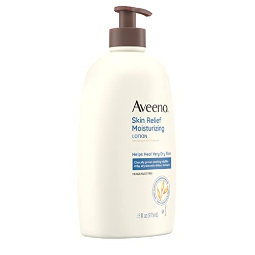 Aveeno Skin Relief Moisturizing Lotion for Very Dry Skin with Soothing Triple Oat & Shea Butter Formula, Dimethicone Skin Protectant Helps Heal Itchy, Dry Skin, Fragrance-Free, 33 fl. oz