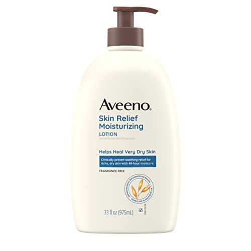 Aveeno Skin Relief Moisturizing Lotion for Very Dry Skin with Soothing Triple Oat & Shea Butter Formula, Dimethicone Skin Protectant Helps Heal Itchy, Dry Skin, Fragrance-Free, 33 fl. oz