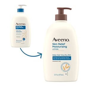 Aveeno Skin Relief Moisturizing Lotion for Very Dry Skin with Soothing Triple Oat & Shea Butter Formula, Dimethicone Skin Protectant Helps Heal Itchy, Dry Skin, Fragrance-Free, 33 fl. oz