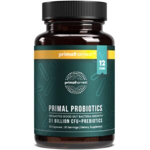 primal harvest prebiotics and probiotics for women & men, primal probiotics 30 oral probiotics capsules for gut health, 12 dynamic strains probiotics for women