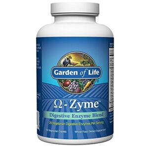 garden of life 20 vegetarian digestive enzymes with papain, bromelain, lipase & organic barley grass, ginger, turmeric for digestion of protein, carbs & fats – omega-zyme – gluten-free, 180 caplets