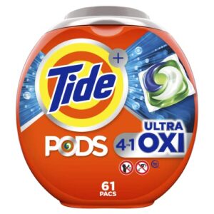 tide pods 4 in 1 ultra oxi laundry detergent soap pods, high efficiency (he), 61 count