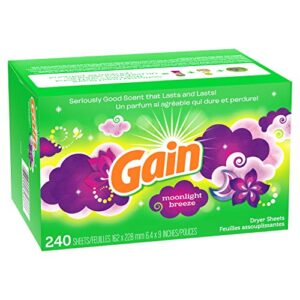 gain dryer sheets laundry fabric softener, moonlight breeze, 240 count