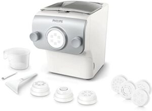 philips pasta & noodle maker plus, integrated smart scale – hr2378/06 (white, 8 pasta shaping discs)