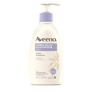 aveeno stress relief moisturizing body lotion with lavender scent, natural oatmeal to calm & relax, non-greasy daily stress relief lotion, 12 fl. oz