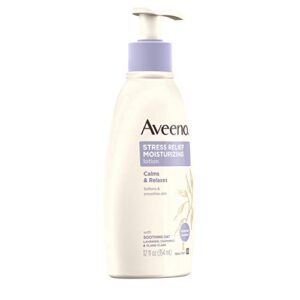 Aveeno Stress Relief Moisturizing Body Lotion with Lavender Scent, Natural Oatmeal to Calm & Relax, Non-Greasy Daily Stress Relief Lotion, 12 fl. oz