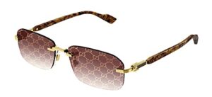 gucci gg1221s 004 gold/red rectangular men’s sunglasses