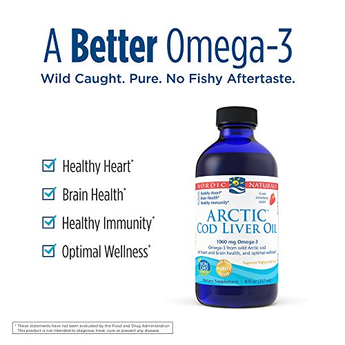 Nordic Naturals Arctic CLO - Cod Liver Oil Promotes Heart and Brain Health, Supports Immune and Nervous Systems, Strawberry, 8 Fl Oz