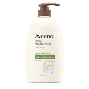 aveeno daily moisturizing body wash with soothing oat creamy shower gel (soap free and dye free/light fragrance), 33 fl oz