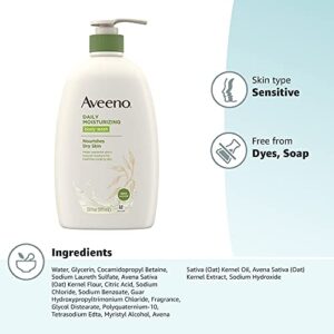 Aveeno Daily Moisturizing Body Wash with Soothing Oat Creamy Shower Gel (Soap Free and Dye Free/Light Fragrance), 33 Fl Oz