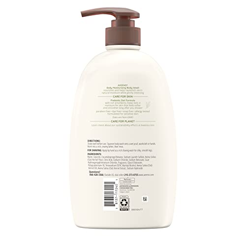 Aveeno Daily Moisturizing Body Wash with Soothing Oat Creamy Shower Gel (Soap Free and Dye Free/Light Fragrance), 33 Fl Oz