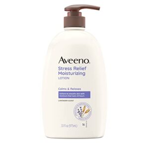 aveeno stress relief moisturizing body lotion with lavender scent, natural oatmeal to calm & relax, non-greasy daily stress relief lotion, 33 fl. oz