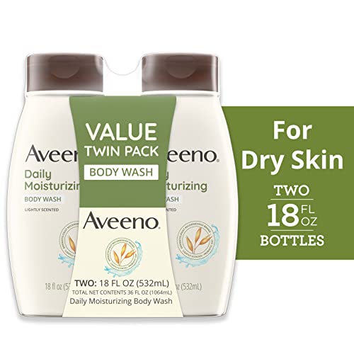 Aveeno Daily Moisturizing Body Wash for Dry, Sensitive Skin, Oat Body Wash Nourishes Dry Skin With Moisture, Soothing Prebiotic Oat & Rich Emollients, Light Fragrance, Twin Pack, 18 Fl. Oz