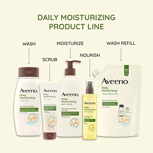 Aveeno Daily Moisturizing Body Wash for Dry, Sensitive Skin, Oat Body Wash Nourishes Dry Skin With Moisture, Soothing Prebiotic Oat & Rich Emollients, Light Fragrance, Twin Pack, 18 Fl. Oz