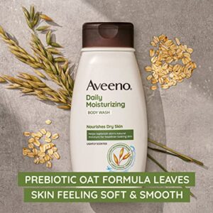 Aveeno Daily Moisturizing Body Wash for Dry, Sensitive Skin, Oat Body Wash Nourishes Dry Skin With Moisture, Soothing Prebiotic Oat & Rich Emollients, Light Fragrance, Twin Pack, 18 Fl. Oz