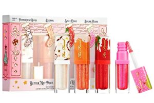 too faced holiday lip gloss set- peppermint bark, eggnog, spice cake and sugar plum 0.12 fl. ounce each