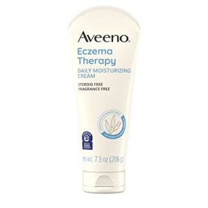 aveeno eczema therapy daily moisturizing body cream for sensitive skin, soothing eczema relief cream, colloidal oatmeal & ceramide for dry & itchy skin, steroid- & fragrance-free, 7.3 oz