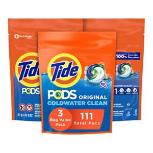 tide pods laundry detergent soap pods, original, 3 bag value pack, he compatible, 37 count (pack of 3)