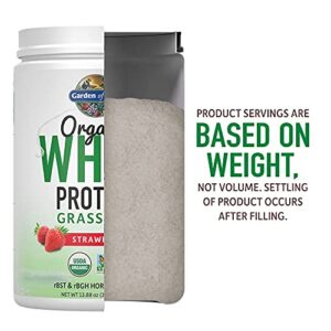 Garden of Life Whey Protein Powder Strawberry - 21g Certified Organic Grass Fed Protein for Women & Men + Probiotics - 12 Servings - Gluten Free, Non GMO, Kosher, Humane and RBST & rBGH Hormone Free