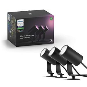 philips hue lily white & color outdoor spot light base kit (hue hub required), 3 spot lights with power supply + mount, works with alexa, homekit & google assistant