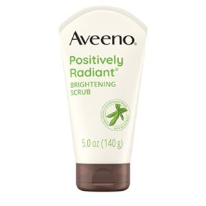 aveeno positively radiant skin brightening exfoliating daily facial scrub, moisture-rich soy extract, helps improve skin tone & texture, oil-& soap-free, hypoallergenic, 5 oz