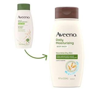 Aveeno Daily Moisturizing Body Wash for Dry & Sensitive Skin, Hydrating Oat Body Wash Nourishes Dry Skin With Moisture, Soothing Prebiotic Oat & Rich Emollients, Light Fragrance, 18 fl. oz