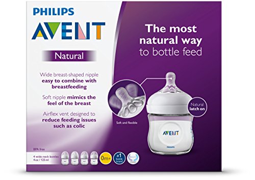 Philips Avent Natural Baby Bottle, Clear, 4 Oz, 4 Pack, SCF010/47