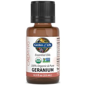 garden of life essential oil, geranium 0.5 fl oz (15 ml), 100% usda organic & pure, clean,undiluted for diffuser,aromatherapy,meditation – balance,relaxation, calming, floral,aromatic (103255)