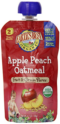 Earth's Best Organic Stage 2, Apple, Peach & Oatmeal, 4.2 Ounce Pouch (Pack of 6)